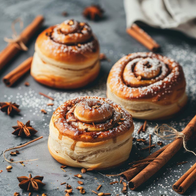 Cinnamon Rolls and Sticks on Table Stock Illustration - Illustration of ...