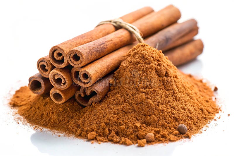 Cinnamon Spice Sticks with Powder on White Background Stock ...