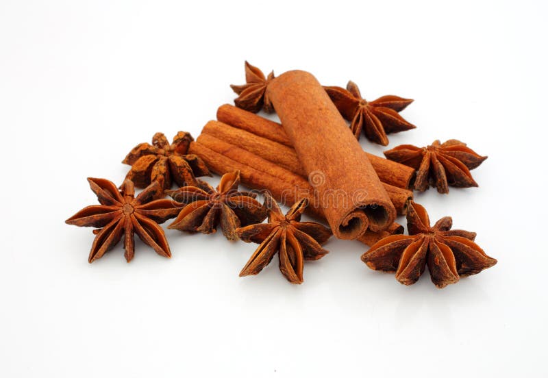 Cinnamon and Star Aniseed Sticks on White. Stock Photo - Image of ...