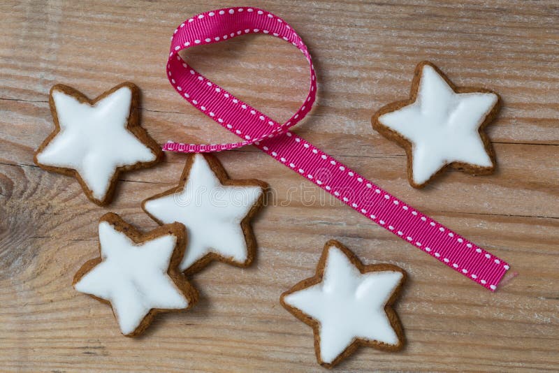 Cinnamon Star on Wood with Gift Ribbon Stock Photo - Image of gift ...