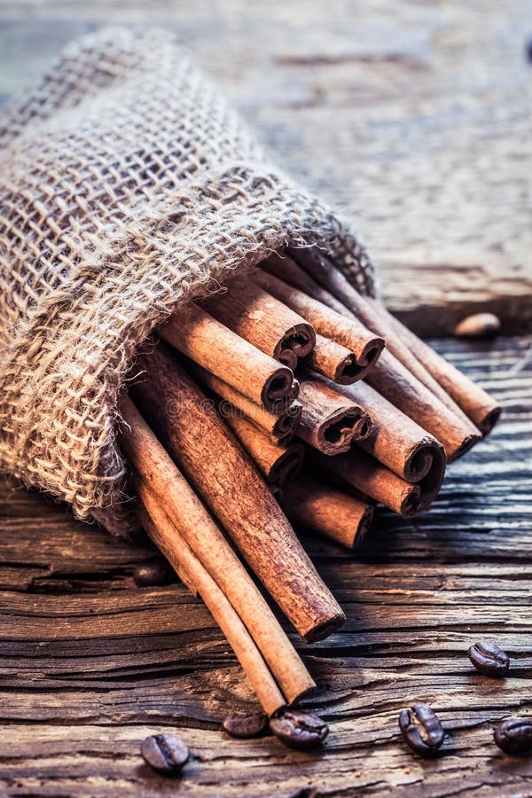 Cinnamon Sticks in a Burlap Sack Stock Image - Image of herb, brown ...