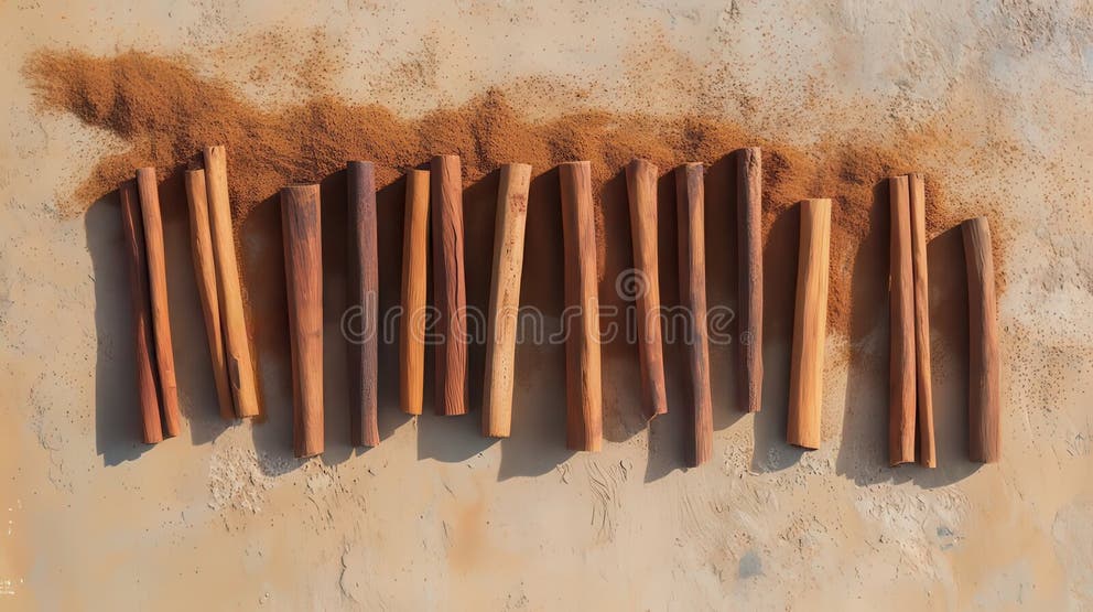 Cinnamon Sticks Casting Long Shadows on Textured Surface with Cinnamon ...