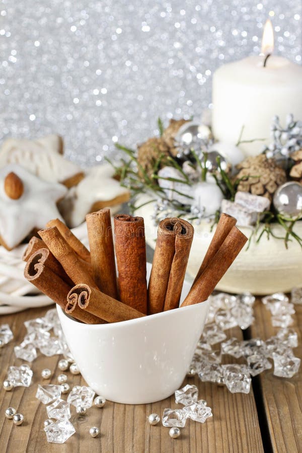 Cinnamon Sticks in Christmas Setting Stock Photo - Image of cinnamon ...