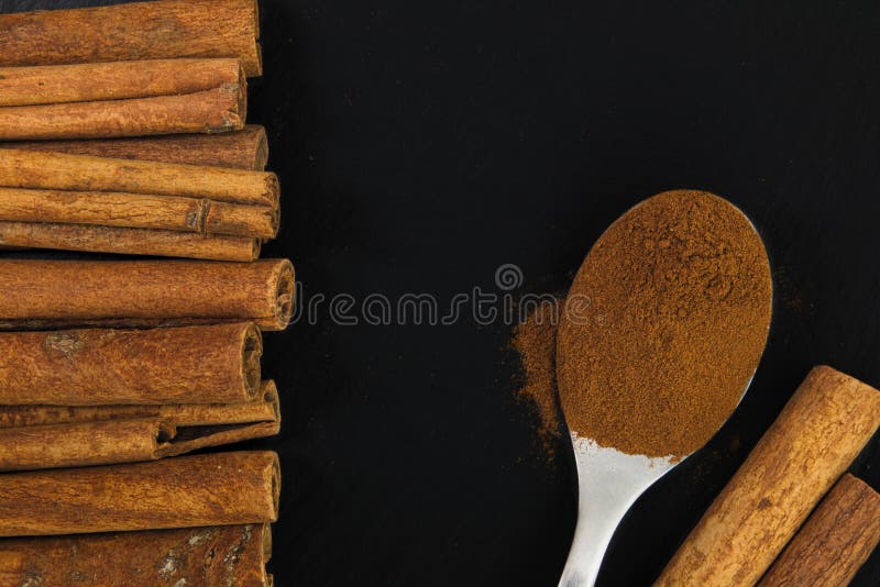 Cinnamon Sticks and Cinnamon Powder in the Tea Spoon Stock Image ...