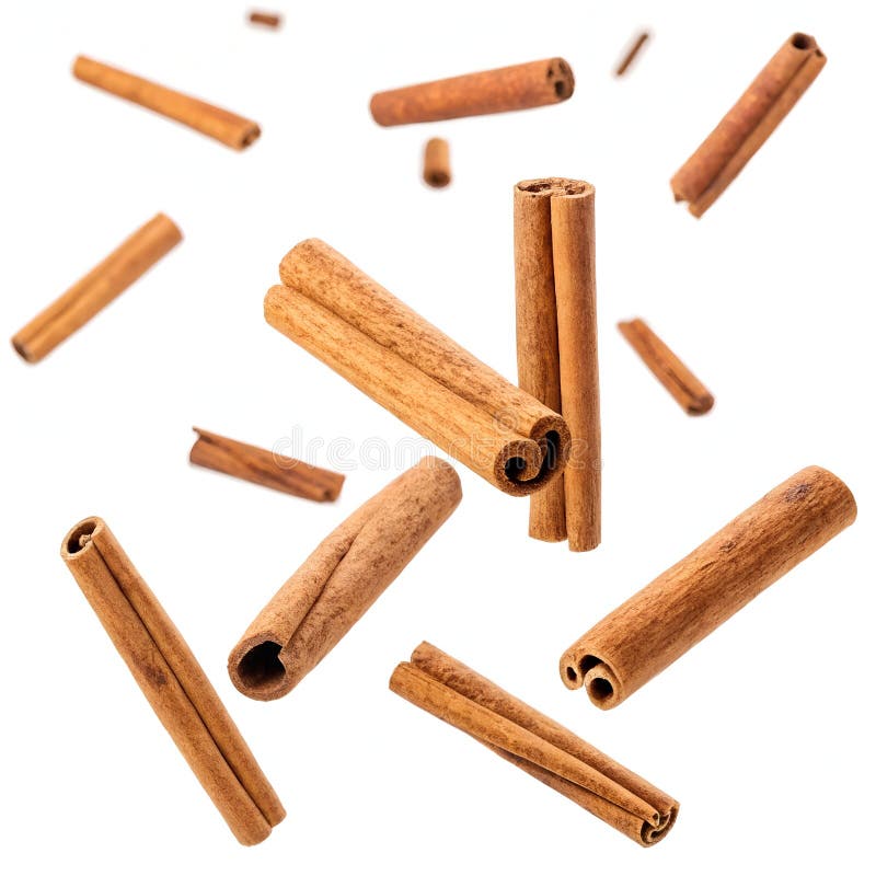 Cinnamon Sticks Falling Isolated on White Background Stock Illustration ...