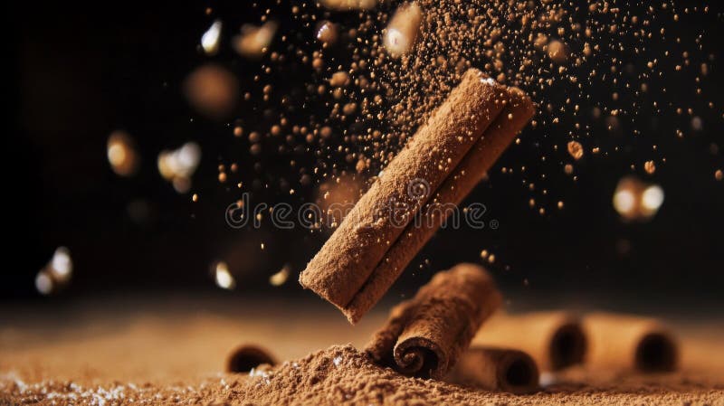 Cinnamon Sticks and Ground Cinnamon in Dark Background Stock ...