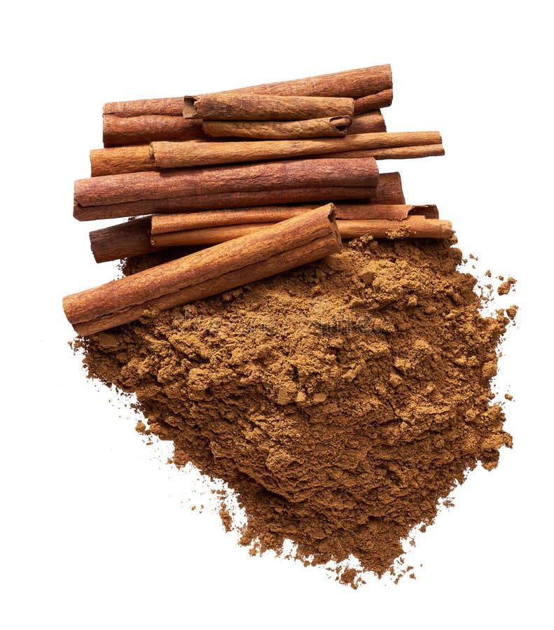 Cinnamon Sticks and Cinnamon Powder Isolated on a White Background, Top ...
