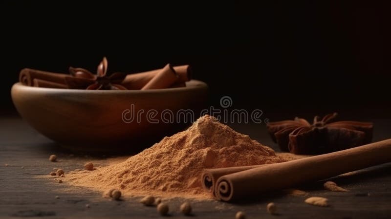 Cinnamon Sticks and Cinnamon Powder on Wood Stock Illustration ...