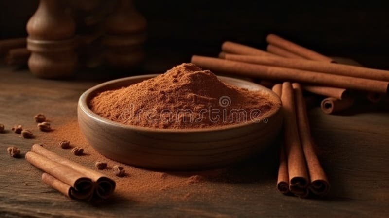 Cinnamon Sticks and Cinnamon Powder on Wood Stock Illustration ...