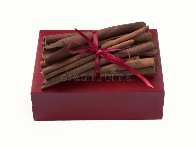 Cinnamon Sticks on Red Box stock image. Image of quill - 37199657