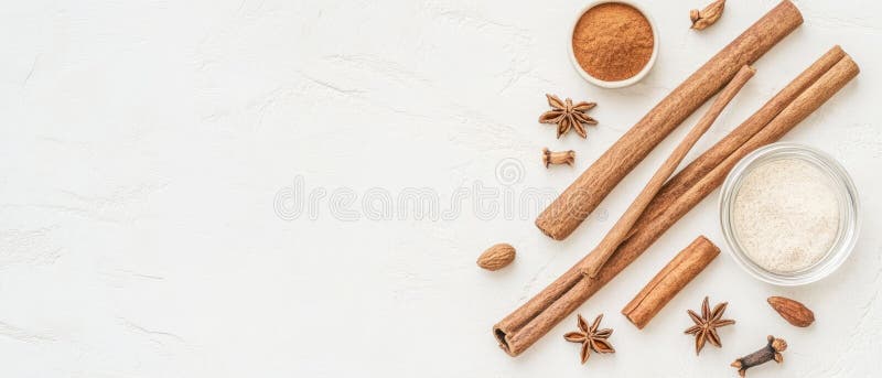 Cinnamon Sticks, Sugar, and Various Aromatic Spices are Beautifully ...