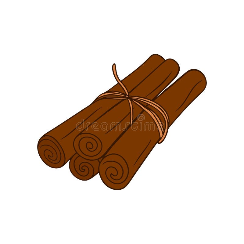 Cinnamon Sticks Tied with String, Brown Drawing Isolated on White ...