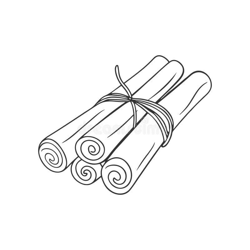 Cinnamon Sticks Tied with String, Doodle Drawing Isolated on White ...