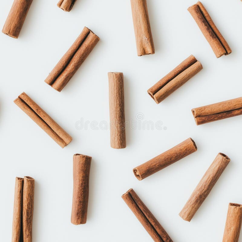 Cinnamon Sticks on White Background Creating a Minimalist Pattern Stock ...