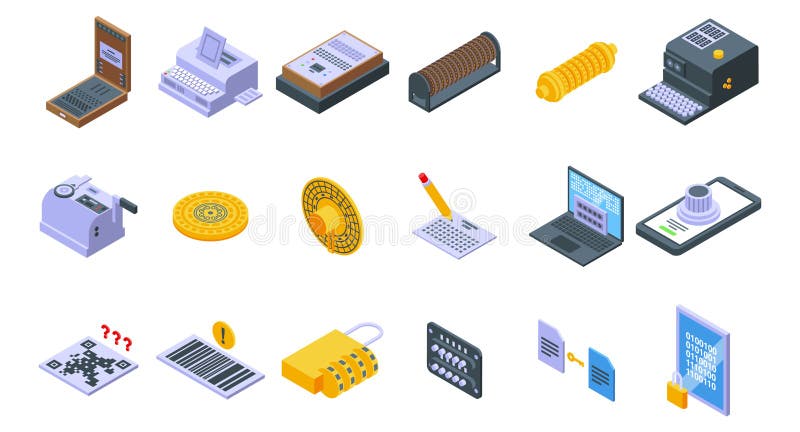 Cipher Icons Set, Isometric Style Stock Vector - Illustration of thin ...