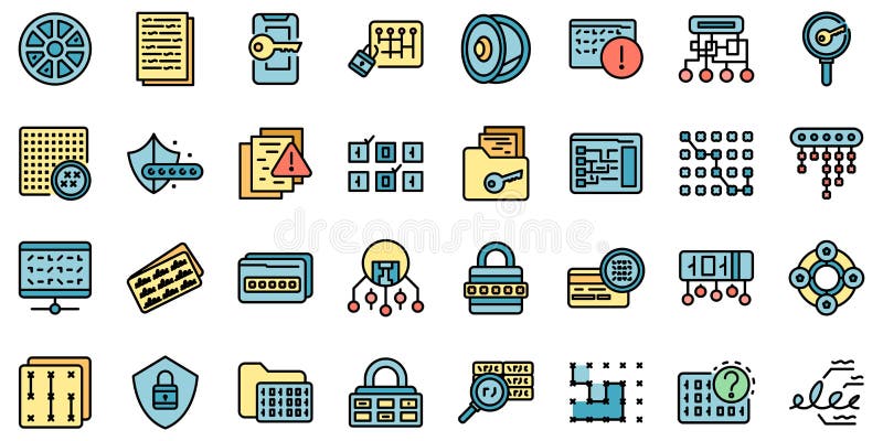 Cipher Icons Set Line Color Vector Stock Vector - Illustration of ...