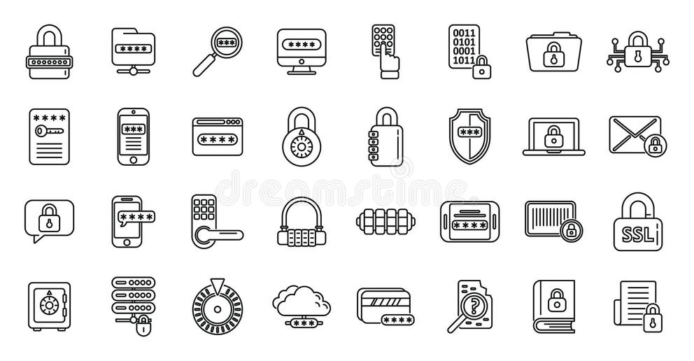 Cipher Icons Set Outline Vector. Data Security Stock Vector - Illustration of lock, antivirus ...