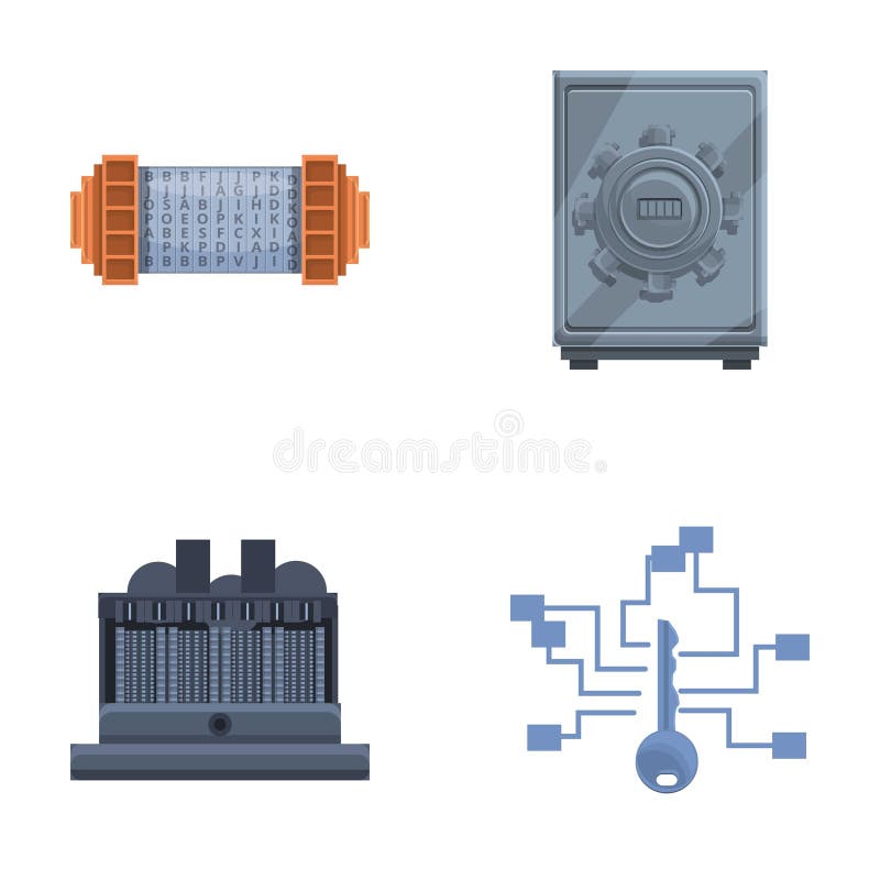 Cipher System Icons Set Cartoon Vector. Various Type of Encryption ...