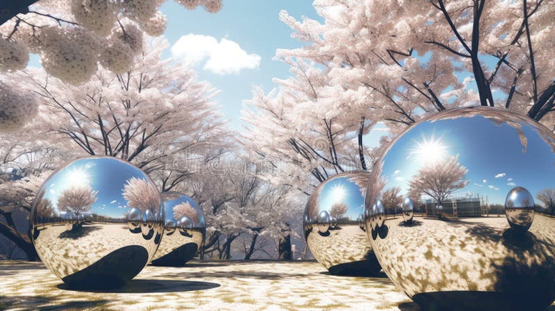 Circadian Reflections Mirrored Spheres Artwork Stock Illustration ...