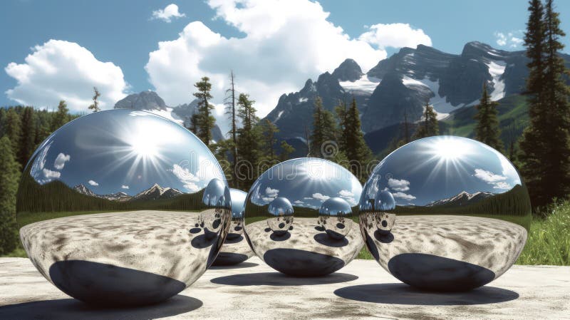 Circadian Reflections Mirrored Spheres Artwork Stock Illustration ...