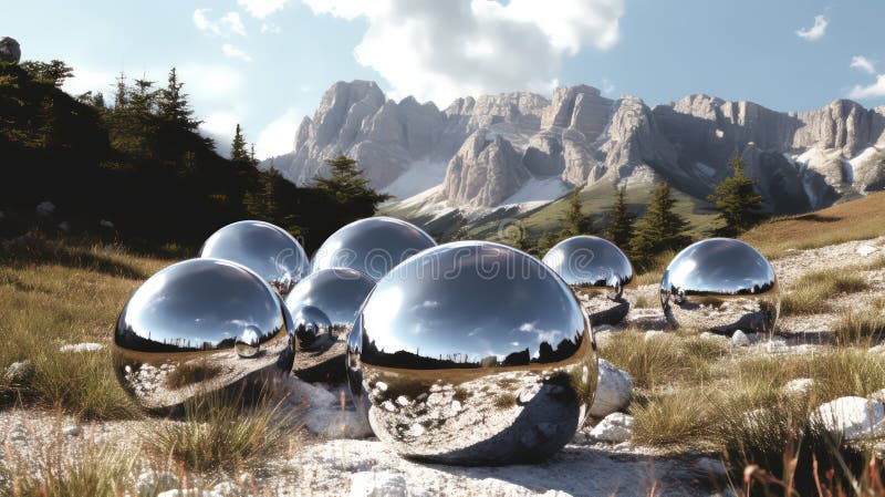 Circadian Reflections Mirrored Spheres Artwork Stock Illustration ...