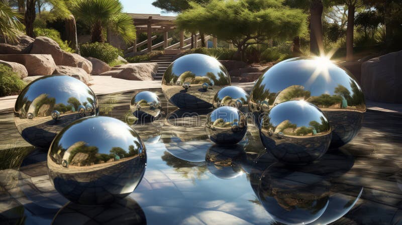 Circadian Reflections Mirrored Spheres Artwork Stock Illustration ...