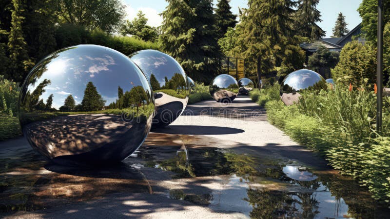 Circadian Reflections Mirrored Spheres Artwork Stock Illustration ...