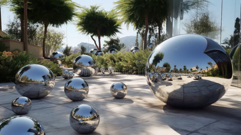 Circadian Reflections Mirrored Spheres Artwork Stock Illustration ...