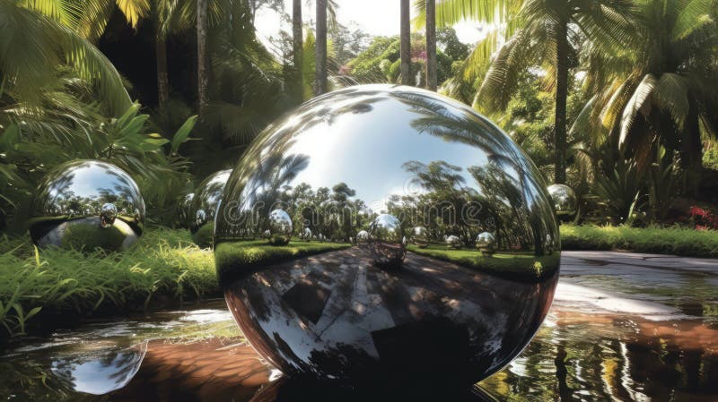 Circadian Reflections Mirrored Spheres Artwork Stock Illustration ...