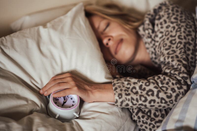 Circadian Rhythm, Sleeping Woman and Alarm Clock Stock Image - Image of ...