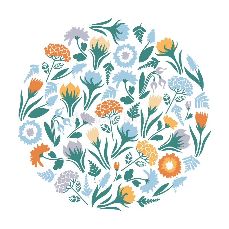 Poster Spring Flowers in a Circle. Stock Vector - Illustration of ...