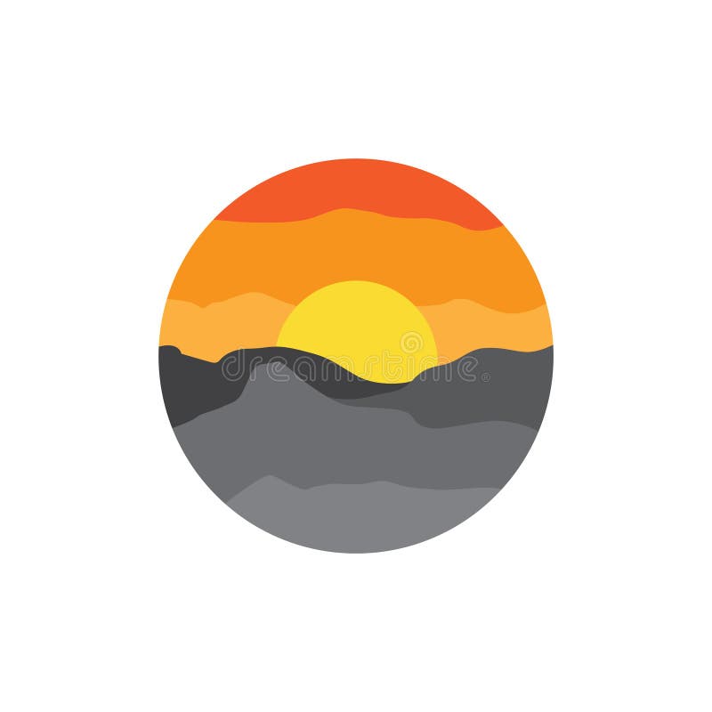 Circle Abstract with Sunset and Stone Hill Logo Design Vector Graphic ...