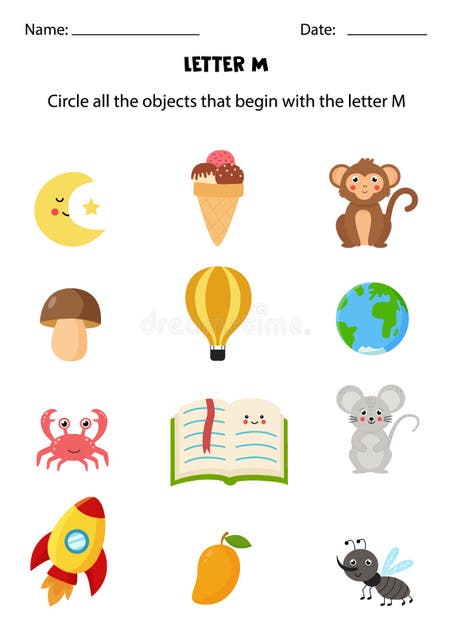 Letter Recognition for Kids. Circle All Objects that Start with M ...