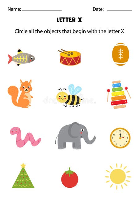 Letter Recognition for Kids. Circle All Objects that Start with X ...