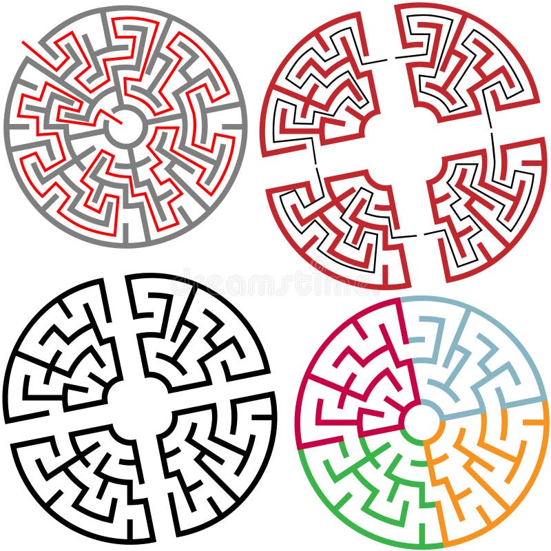 Circle and Arc Maze Puzzle Parts with Solution Stock Vector ...