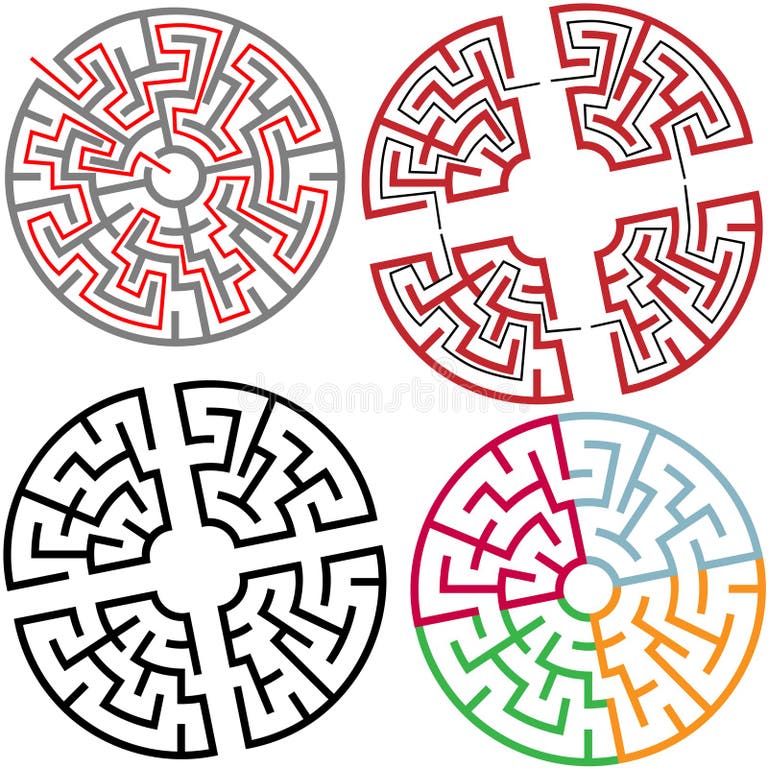 Circle and Arc Maze Puzzle Parts with Solution Stock Vector ...