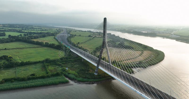 A Circle Around a Massive Bridge. a Massive Cable-stayed Bridge Against ...