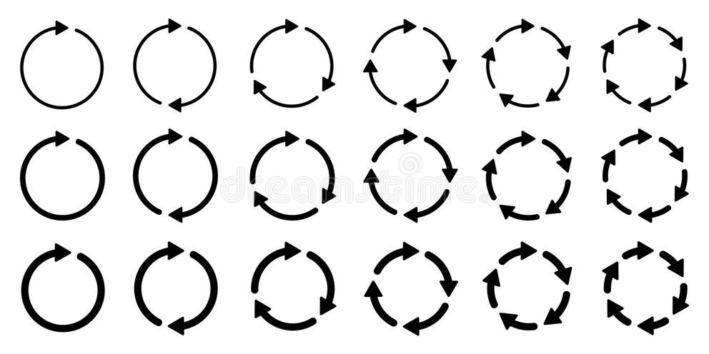 Circle Arrow Set, Round Thin and Thick Arrows, Loading Recycle Rotation ...