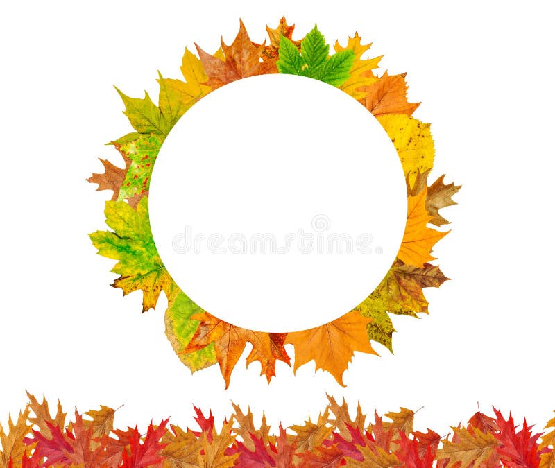 Circle with Autumn Leaves Around Isolated on White Stock Illustration ...