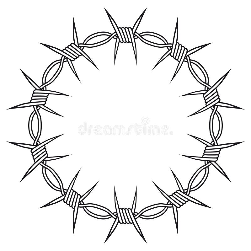 Circle Barbed Wire Tattoo. Frame Circle from Barbed Wire. Outline Style ...