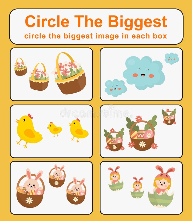 Circle the Biggest Picture in Each Row Worksheet for Children Stock ...