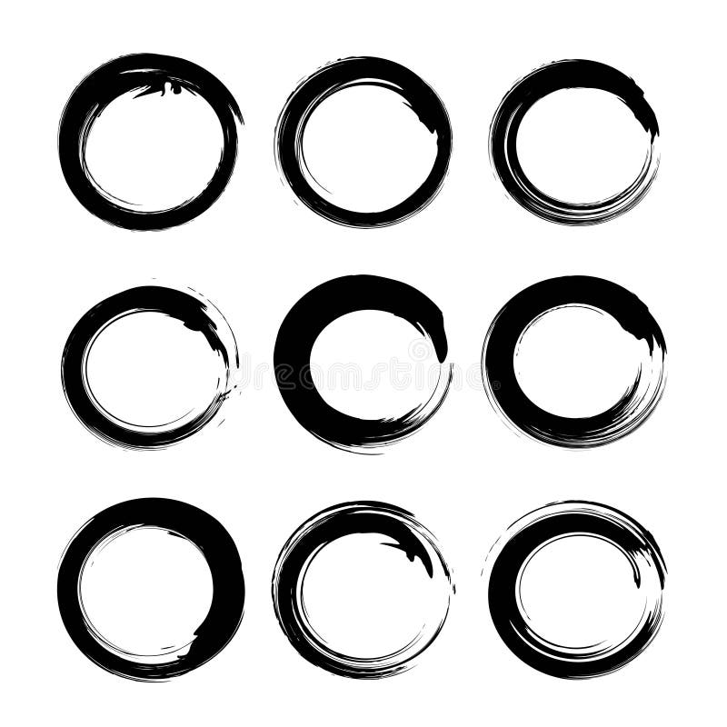 Circle Black Big Textured Smears Set Isolated on White Background Stock ...