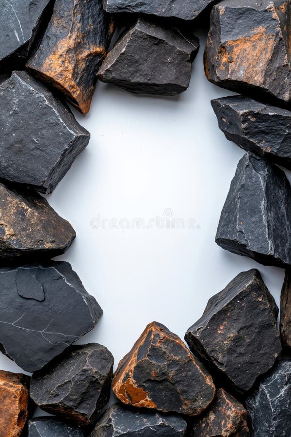 A Circle of Black and Brown Rocks on a White Background Stock Photo ...