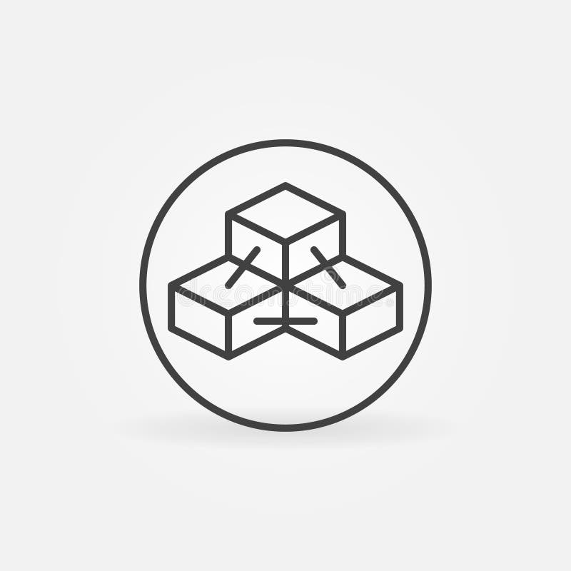 Circle with Blockchain and Three Blocks Outline Vector Concept Icon ...