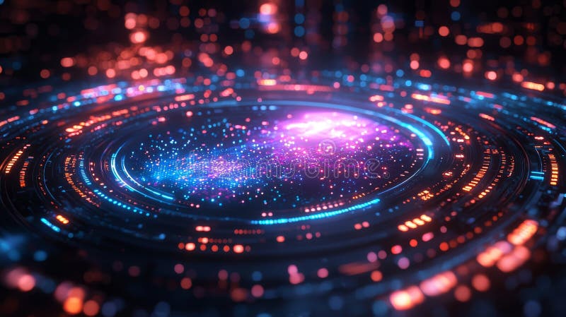 A Circle with Blue and Purple Tech Elements on a Dark Backdrop ...