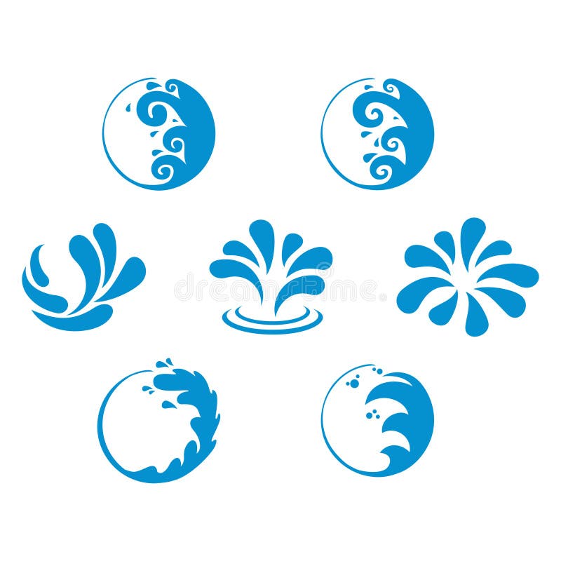 Circle Blue Water Wave Symbol Sign Collection Set Stock Vector ...