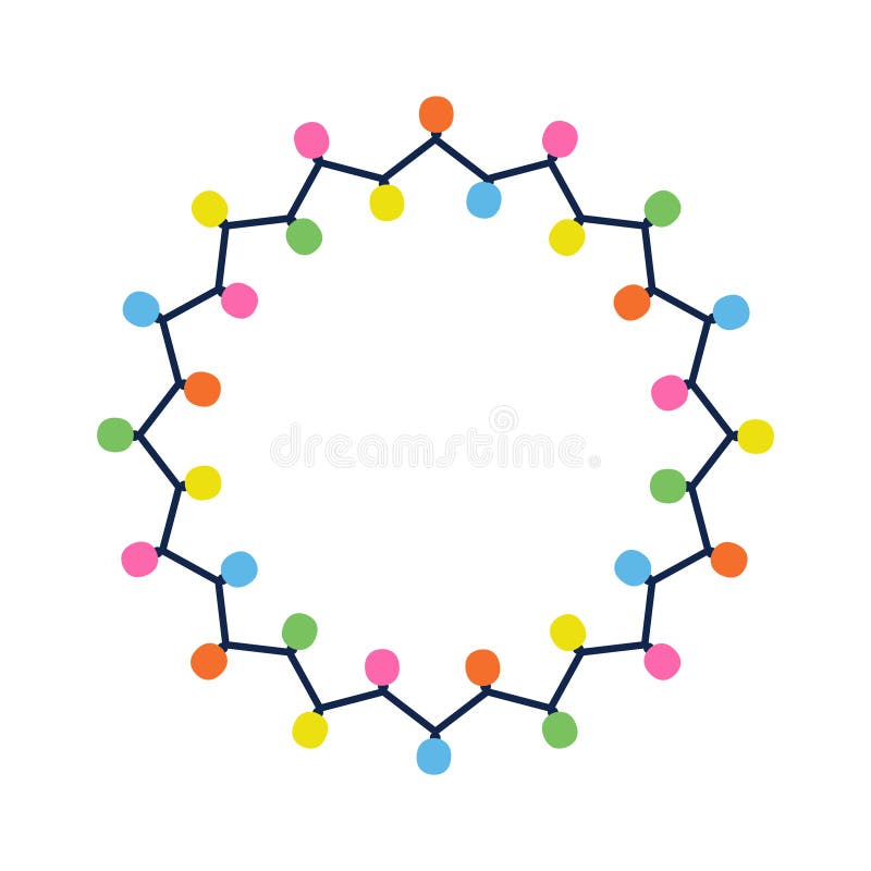 Circle Border Multicolored Christmas Lights String Isolated on White ...