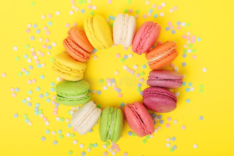 A Circle of Bright Different Macaroons Stock Image - Image of dessert ...