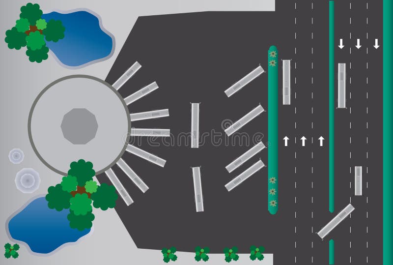 Circle Building Bus Station Landscape Stock Illustration - Illustration ...