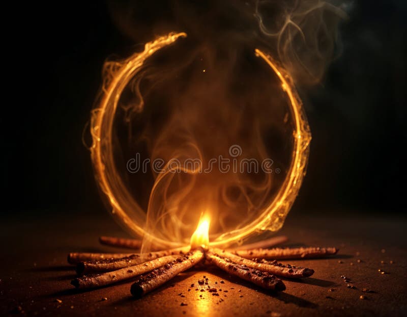 A Circle of Burning Sticks with Crescent Shaped Smoke Coming Out of it ...